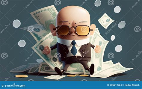 Rich Businessman Kawaii Cartoon Character Business Illustration Money