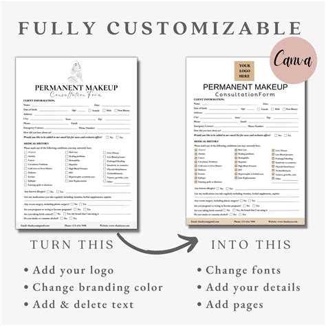 Permanent Makeup Forms Pmu Consent Form Makeup Consultation Pmu Aftercare Card Lip Blushing