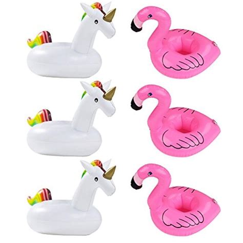 Festar 6 Pack Unicorn Drink Float Inflatable Flamingo Drink Holder For Pool Party Flamingo