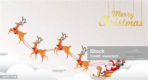 기쁜 성 탄과 행복 한 새 Yearsanta 클로스 크리스마스 눈 장면에서 선물의 자루를 타고 순 록 썰매 이다 벡터 일러스트
