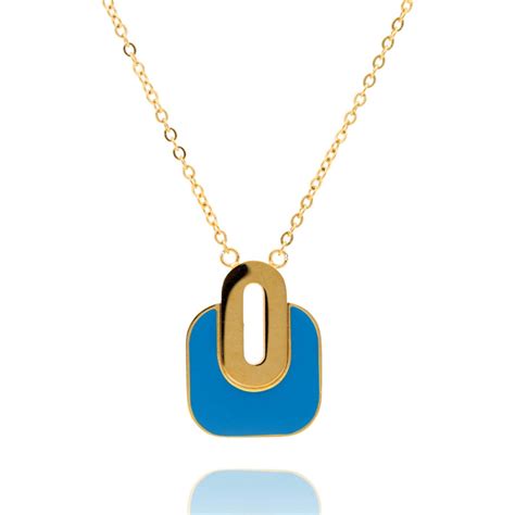 Collier ETIKA en Acier Jaune et émail Bleu AE C70064 Aelys
