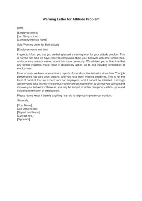 Warning Letter For Attitude Problem Draft Destiny
