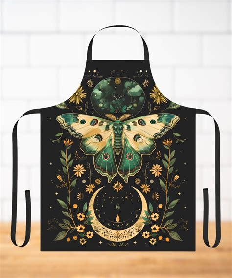 Cottagecore Apron Botanical Luna Moth Celestial Kitchen T Etsy