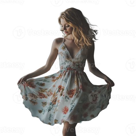Young Woman Sitting With Her Floral Dress Spread Out Around Her