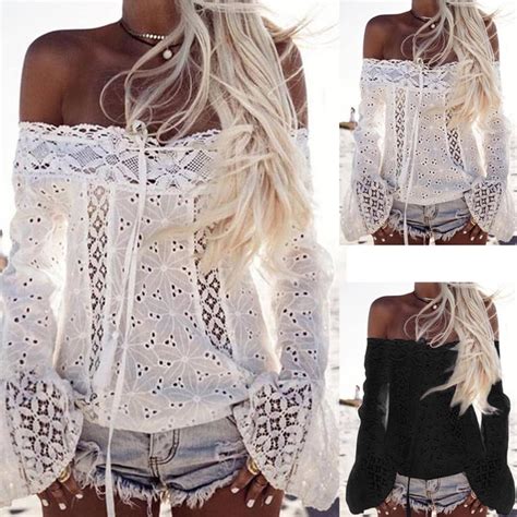 Long Sleeve Lace Loose Off Shoulder Shirt Wish