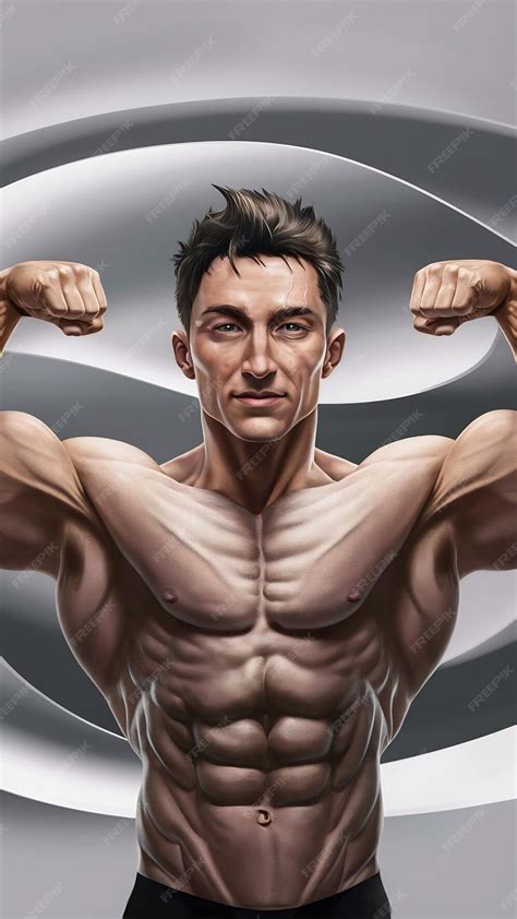 Portrait Of A Handsome Strong Man Flexing His Biceps Premium Ai