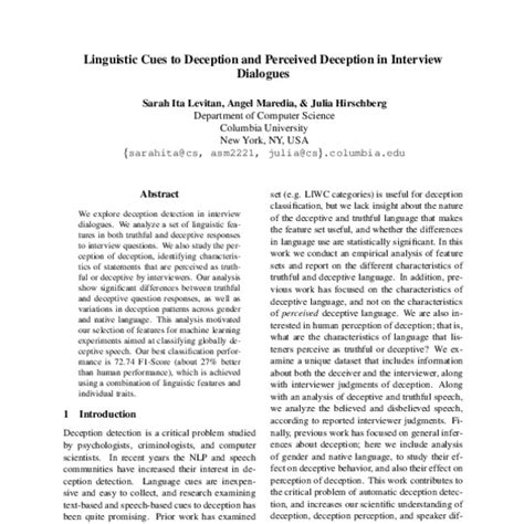 Linguistic Cues To Deception And Perceived Deception In Interview