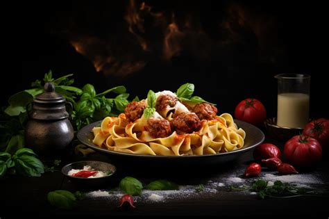 Fettuccine Pasta With Meatballs In Tomato Sauce Premium Ai Generated
