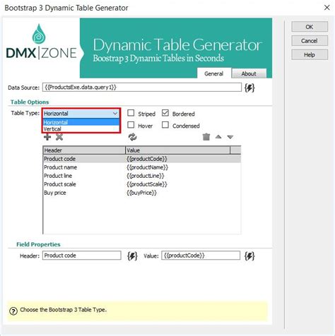 Bootstrap Dynamic Table Generator Extensions DMXzone COM