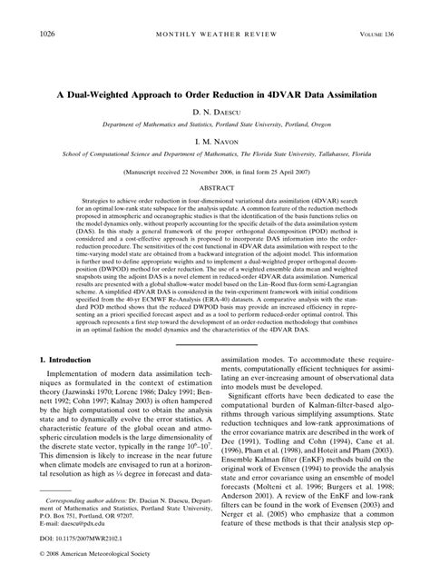 Pdf A Dual Weighted Approach To Order Reduction In 4dvar Data Assimilation