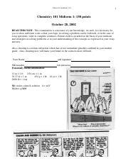 2002Chemistry 101 Midterm 1 2 Pdf Chem 101 Midterm 1 01 Chemistry 101 Midterm 1 150 Points