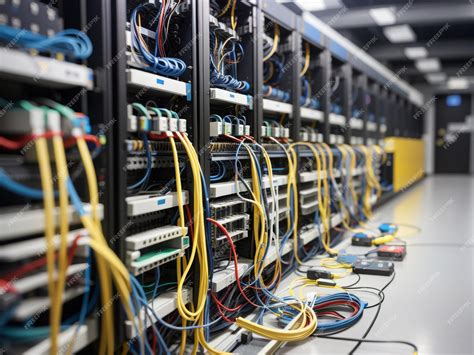 Premium Ai Image Server Room With Switch Internet Cables And Wiring