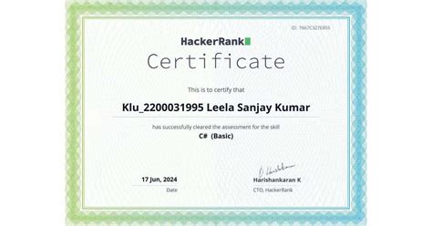 Leela Sanjay Kumar Velivela On Linkedin Hackerrank Skill Certificate