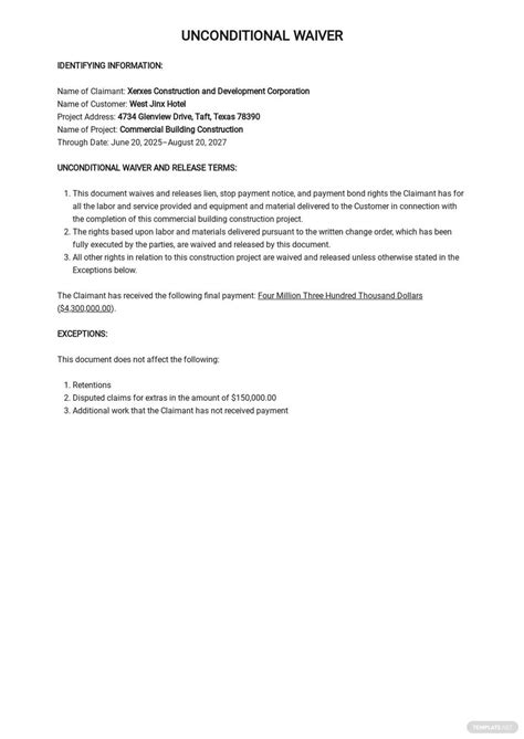 Unconditional Waiver Template