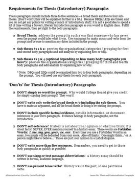 Lesson Six Thesis Contextualization Paragraphs From APUSH Writing Skills HB