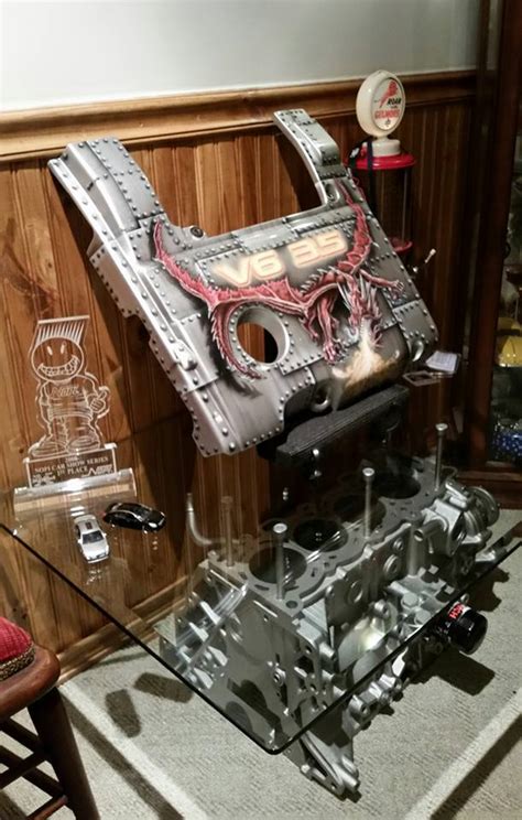 vq35de custom engine cover on glass vq block table