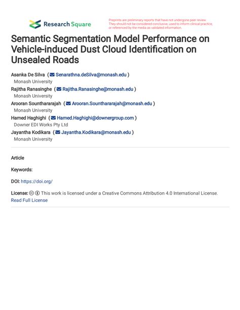 Pdf Semantic Segmentation Model Performance On Vehicle Induced Dust Cloud Identification On