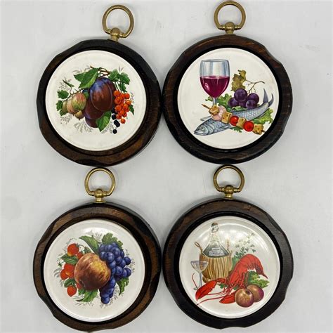 Vtg Jerry Abrams Usa Wall Plaque Set Of 4 Tile On Wood Food Cuisine Grandmacore Ebay