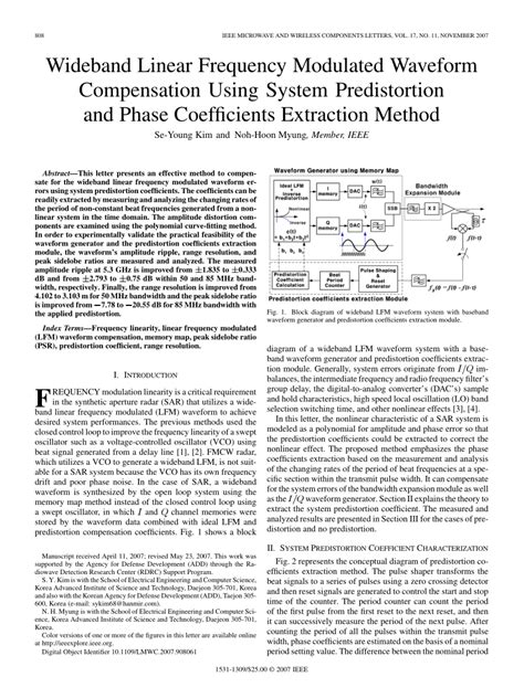 Pdf Wideband Linear Frequency Modulated Waveform Compensation Using