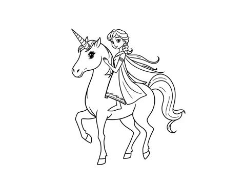 Elsa Riding A Unicorn Coloring Page