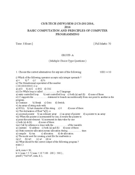 Cs201 Sample Question Csb Newsem 2cs 2012016 2016 Basic