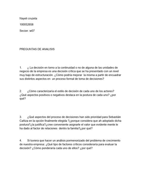 Preguntas De Analisis Pdf Business Toma De Decisiones