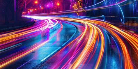 Beautiful Light With Vibrant Neon Colors Creating Abstract Trails In A