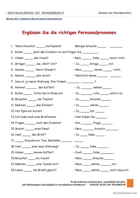 A1 1 Personalpronome… English Esl Worksheets Pdf And Doc