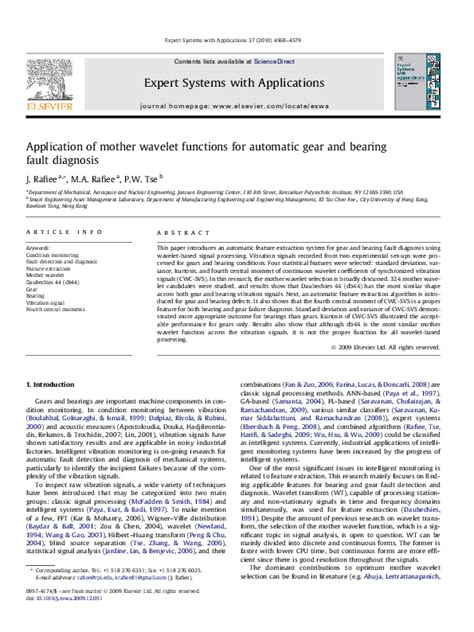 Pdf Application Of Mother Wavelet Functions For Automatic Gear And Bearing Fault Diagnosis
