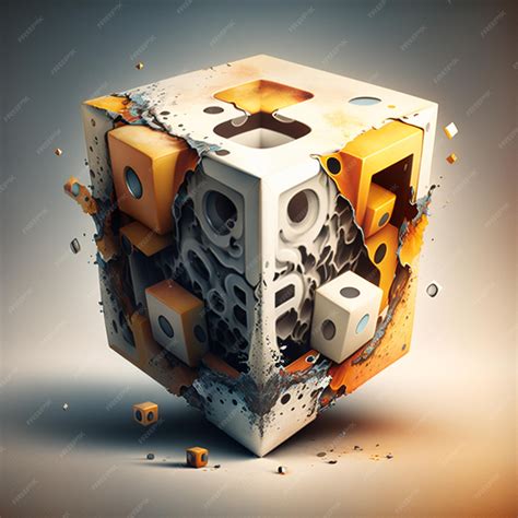Premium Photo There Is A Broken Cube With Gears And A Hole In It