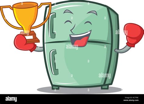 Boxing Winner Cute Refrigerator Character Cartoon Stock Vector Image