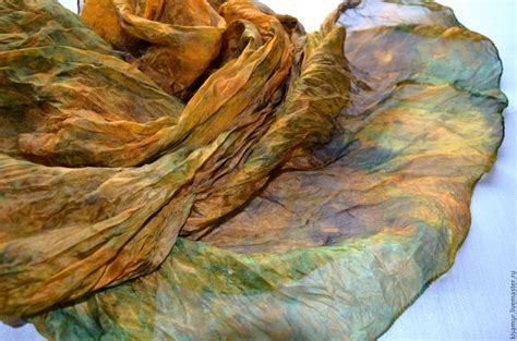 Купить шелковый женский шарф рыже коричнево зелёный натуральный шелк шарф… Женские шарфы