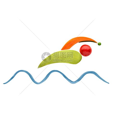 水果蔬菜排列成游泳者的形状游泳池里游泳前爬行高清图片下载 正版图片300179709 摄图网