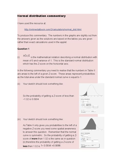 Worksheet Normal Distribution Commentary 1 Normal Distribution Commentary I Have Used The