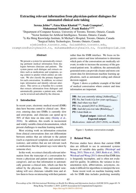 Pdf Extracting Relevant Information From Physician Patient Dialogues For Automated Clinical