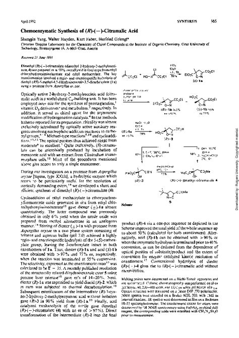 Pdf Chemoenzymatic Synthesis Of R Citramalic Acid