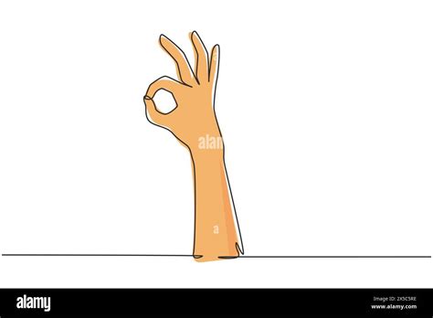 Single One Line Drawing Hand Showing Okay Or Perfect Gesture Number