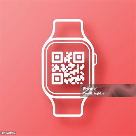 Smartwatch With Qr Code Icon On Red Background With Shadow Stock