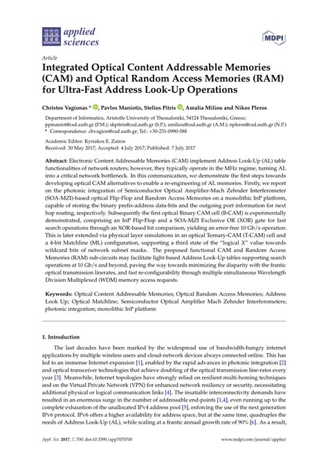 Pdf Integrated Optical Content Addressable Memories Cam And Optical Random Access Memories