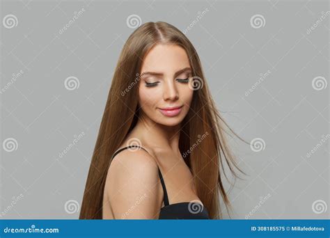 Attractive Glamorous Woman Fashion Model With Long Straight Healthy