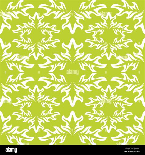 Seamless Background Green Wallpaper With White Leaf Pattern Stock