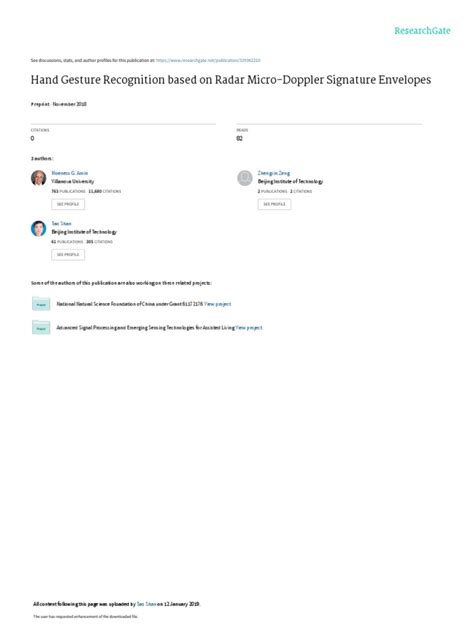 Hand Gesture Recognition Based On Radar Micro Doppler Signature Envelopes Pdf Principal