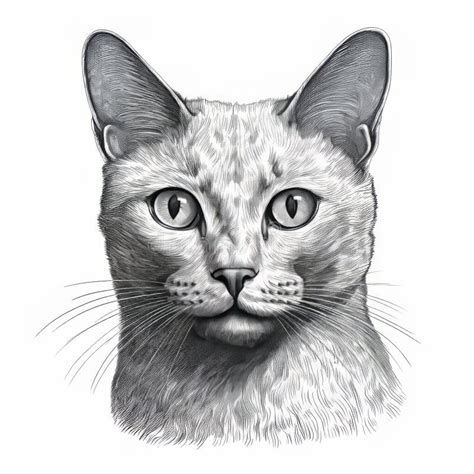 Realistic Black And White Cat Head Drawing Detailed Character
