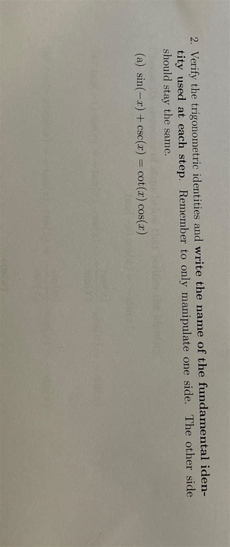 Solved Verify The Trigonometric Identities And Write The