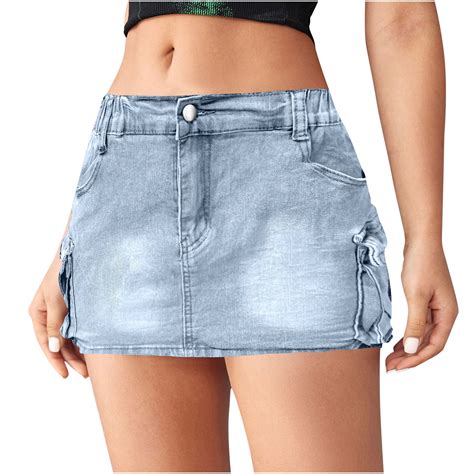 Wqqzjj Womens Mini Denim Short Skirt Fashion Retro Stretch Slim Skirts