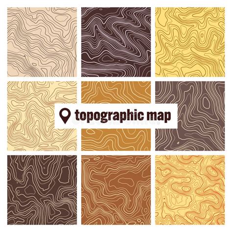 Colorful Topographic Map With Contour Lines Geographic Terrain Grid