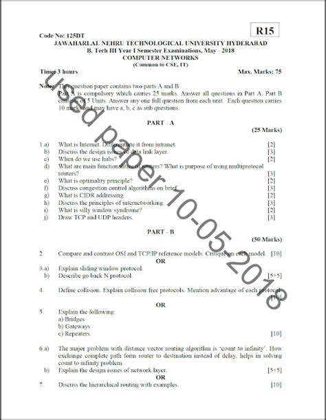 Jntuh Btech Computer Networks May 2018 Question Paper University Question Papers