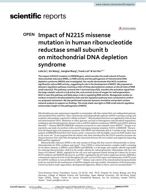 Pdf Impact Of N221s Missense Mutation In Human Ribonucleotide