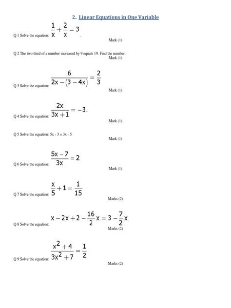 Cbse Class 8 Mathematics Worksheet Linear Equations In One