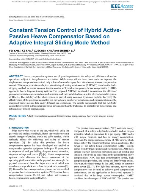 Pdf Constant Tension Control Of Hybrid Active Passive Heave Compensator Based On Adaptive